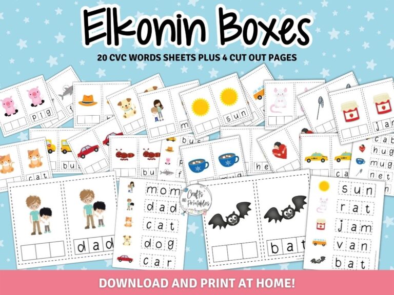 Elkonin Boxes Worksheets 20 CVC Words » Crafts And Printables Shop
