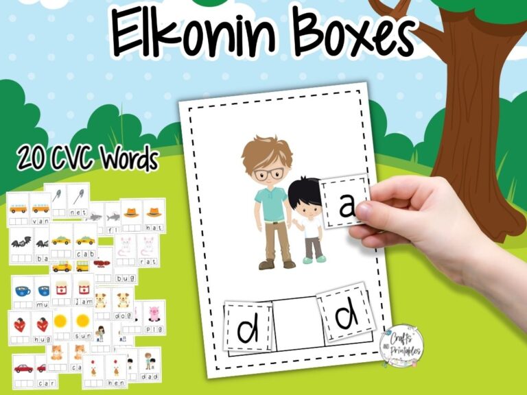 Elkonin Boxes Worksheets 20 CVC Words » Crafts And Printables Shop