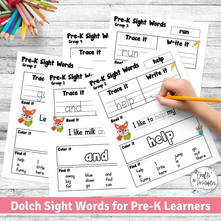 Dolch Sight Word List Worksheets For Pre K 40 Words Crafts And Dolch Sight Word List Worksheets For Pre K 40 Words Crafts And