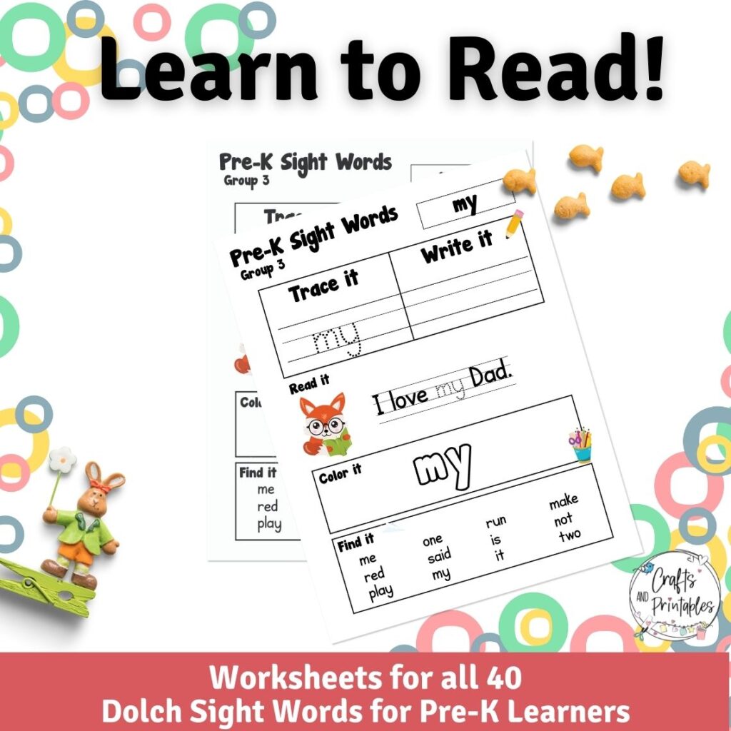 Dolch Sight Word List Worksheets For Pre-K (40 Words) » Crafts And ...