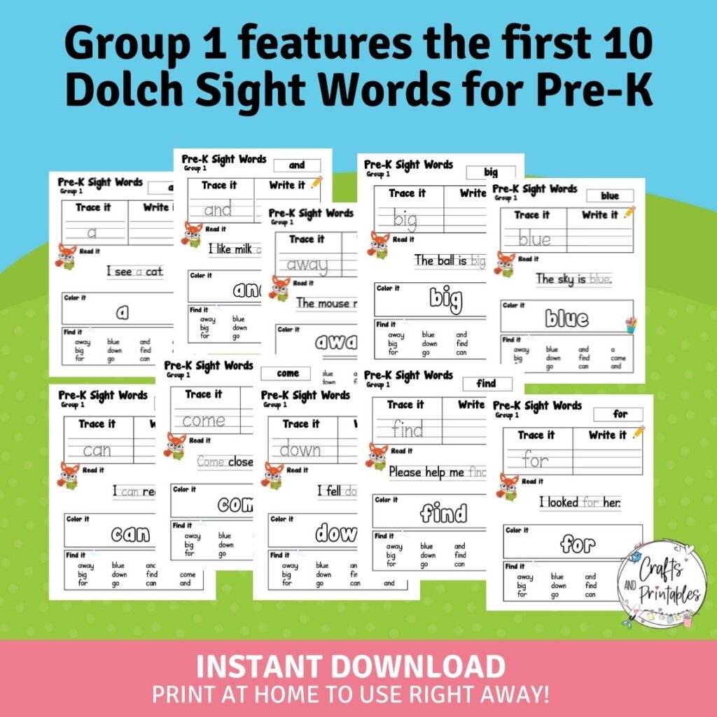 Dolch Sight Word List Worksheets For Pre-K (40 Words) » Crafts And ...