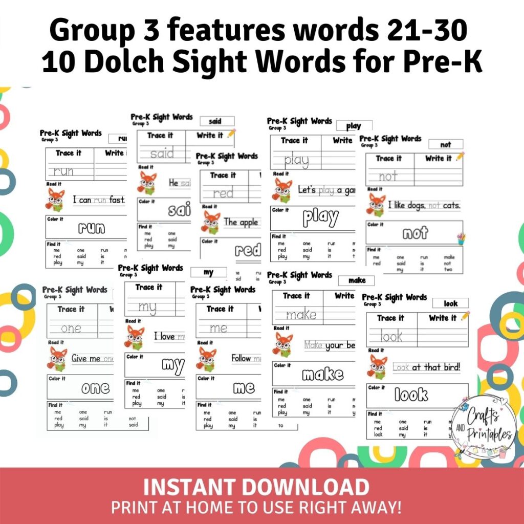 Dolch Sight Word List Worksheets For Pre-K (40 Words) » Crafts And ...